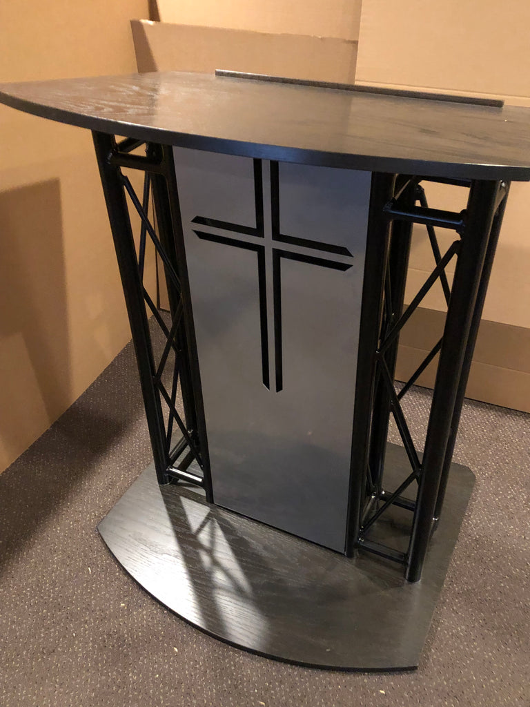 Dual Box Truss Pulpit With Drink Shelf – Welcome Center Furniture by ...