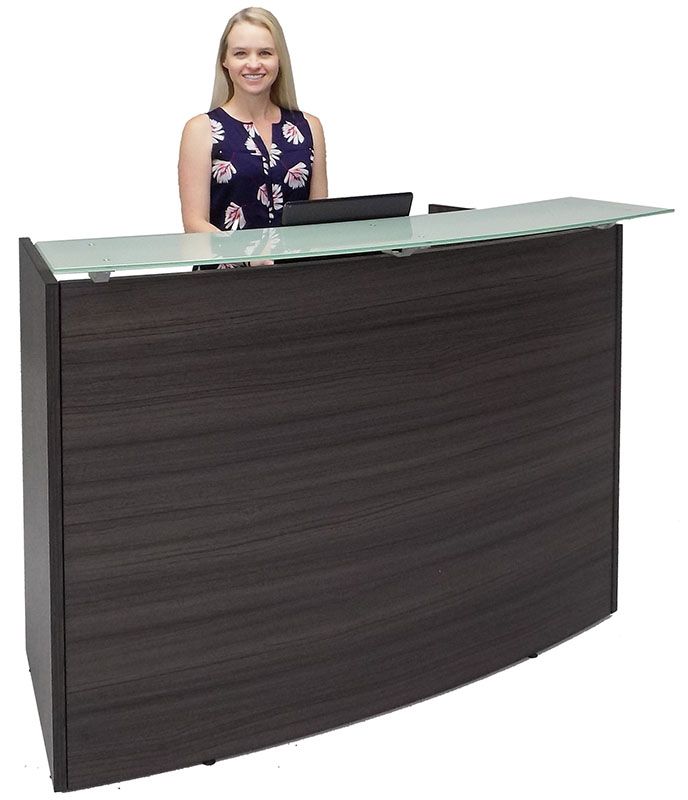 One Person Standing Height Curved Welcome Desk with Glass Top – Welcome ...